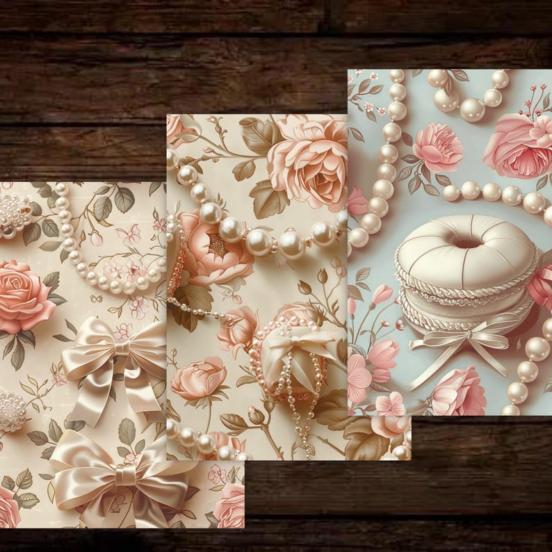 Printable Coquette Digital Paper, Vintage Feminine Patterns, Romantic ...