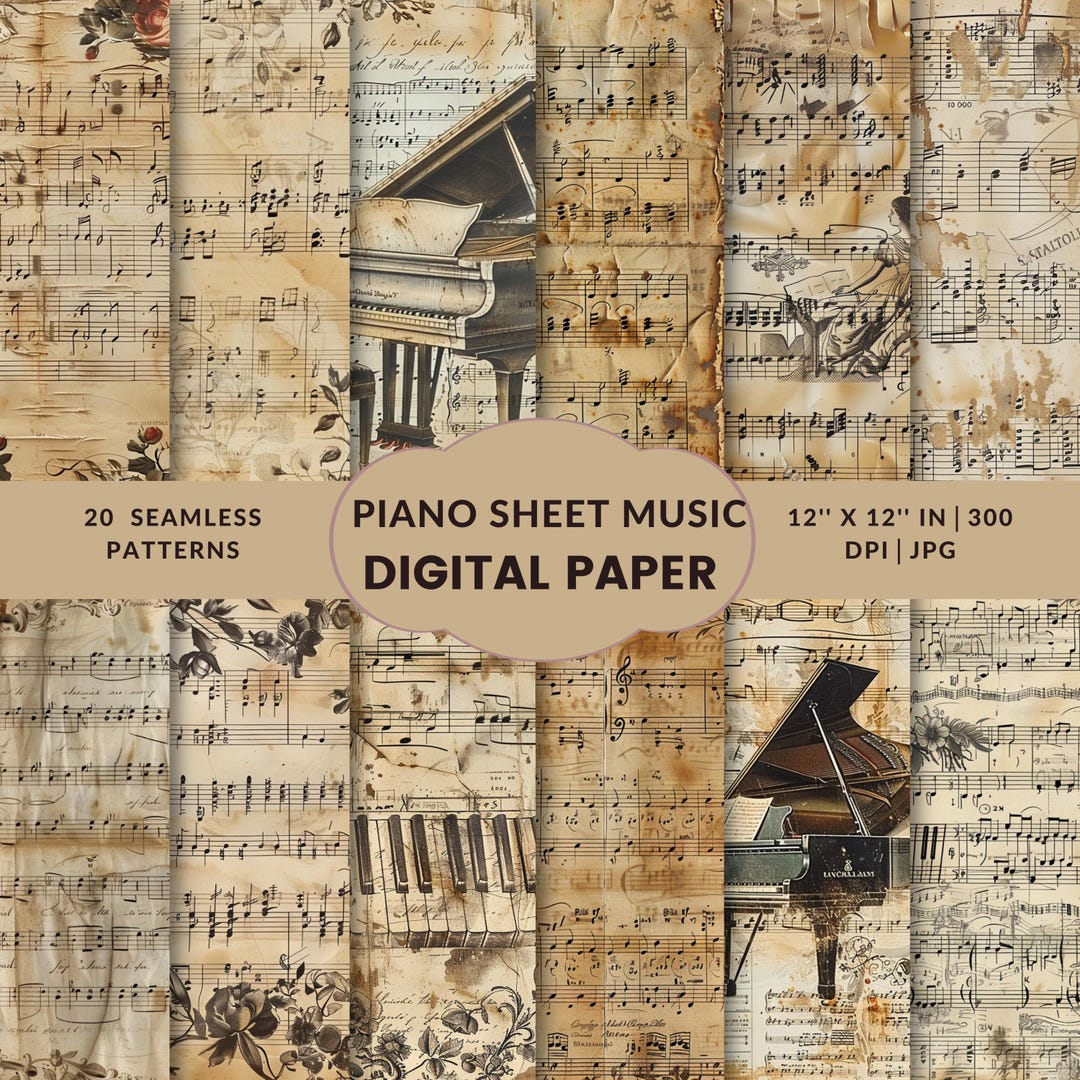 Piano Sheet Music Digital Paper, Vintage Music Notes Backdrop ...
