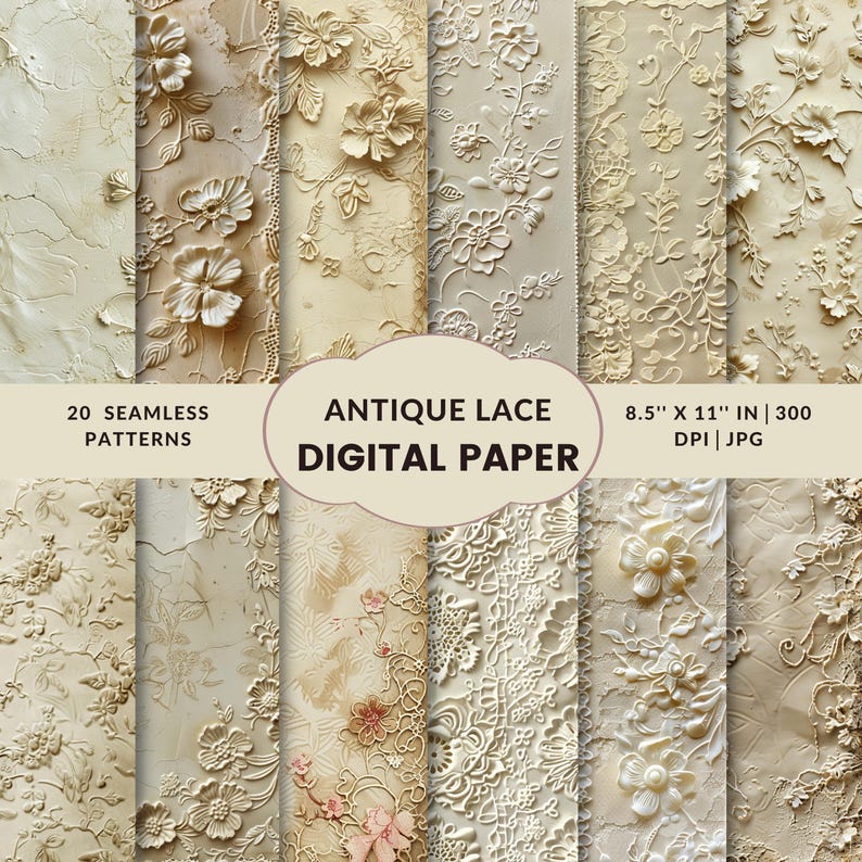 Printable Antique Lace Digital Paper, Vintage Lace Pages, Classic ...