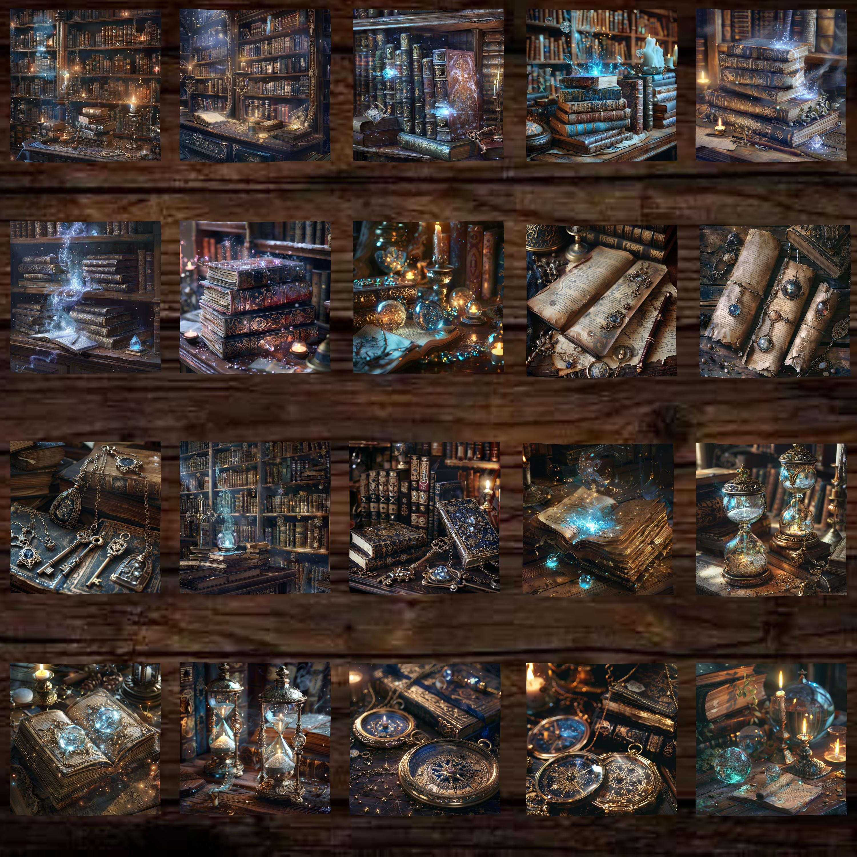 Printable Enchanted Library Digital Paper, Magical Book Pages, Vintage ...