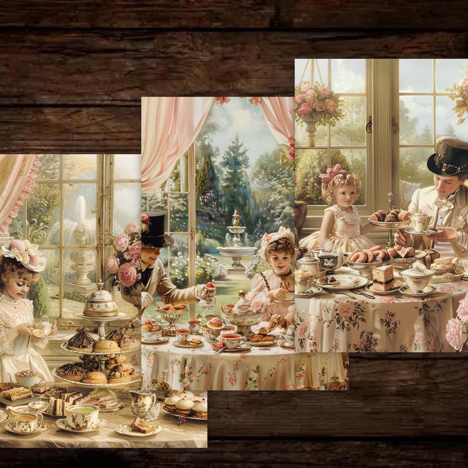 Vintage Tea Party Digital Paper, Floral Tea Set Backdrop, Junk Journal ...