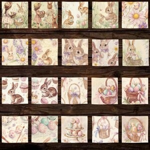 Easter Digital Paper, Vintage Bunny Tales, Bunny & Egg Designs, Spring ...