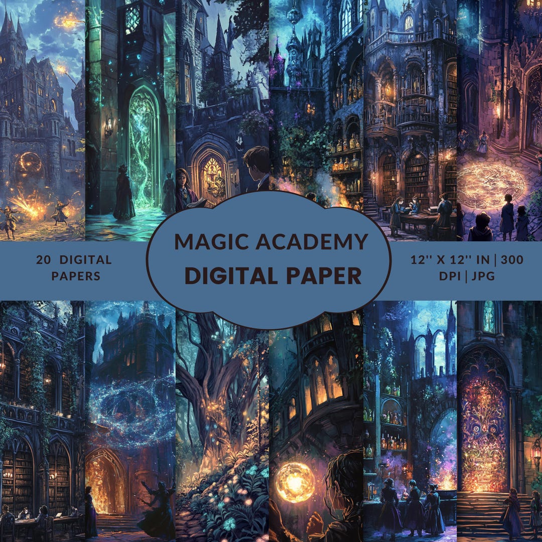 Magic Academy Digital Scrapbook Kit Fantasy Wizard School Paper Junk ...