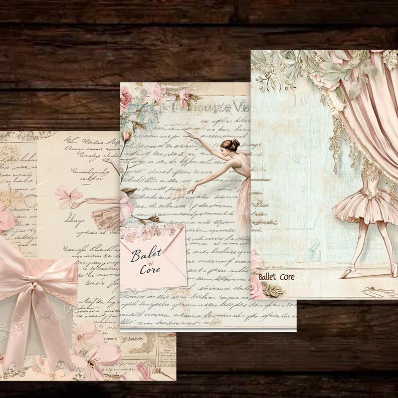 Printable Vintage Ballet Grace Digital Paper, Classic Ballet Elements ...