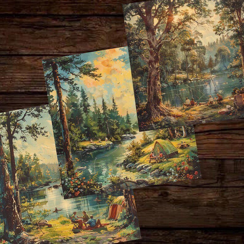 Camping Digital Paper, Retro Campfire Backdrop, Vintage Junk Journal ...