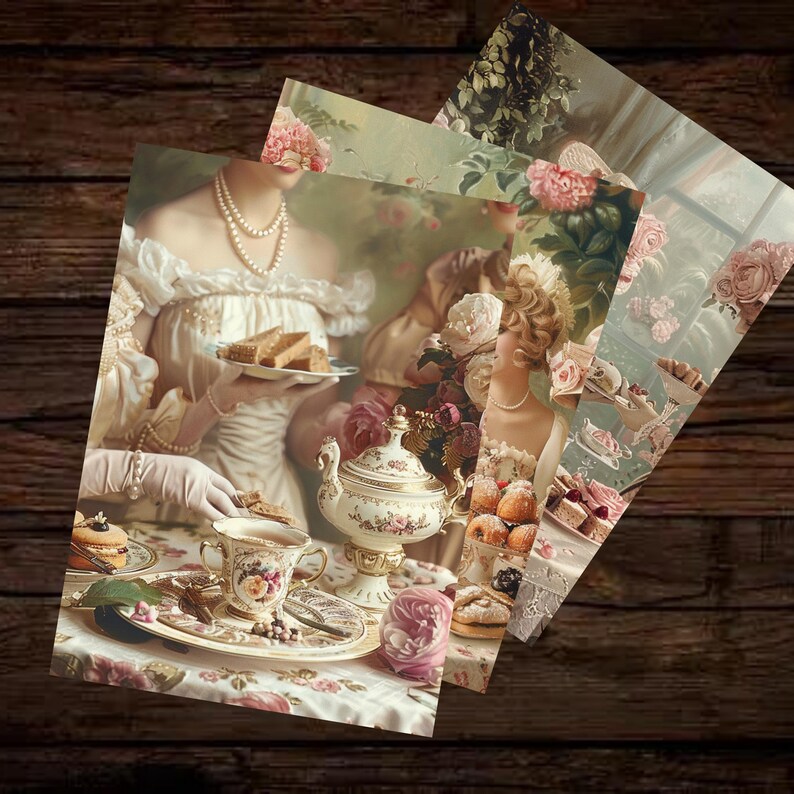 Vintage Tea Party Digital Paper, Floral Tea Set Backdrop, Junk Journal ...