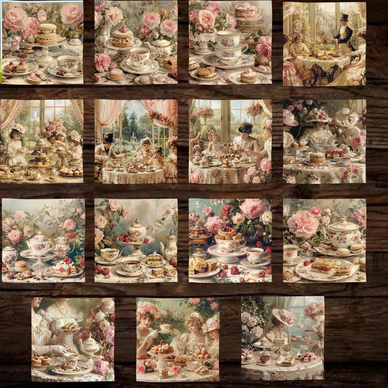 Vintage Tea Party Digital Paper, Floral Tea Set Backdrop, Junk Journal ...