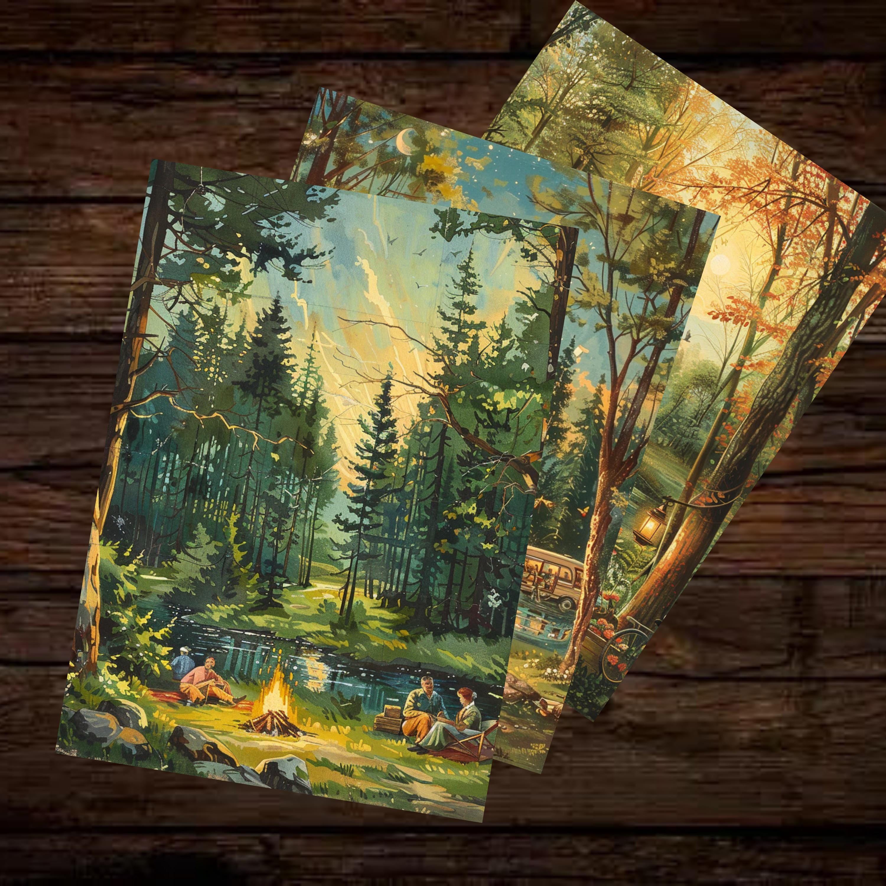 Camping Digital Paper, Retro Campfire Backdrop, Vintage Junk Journal ...