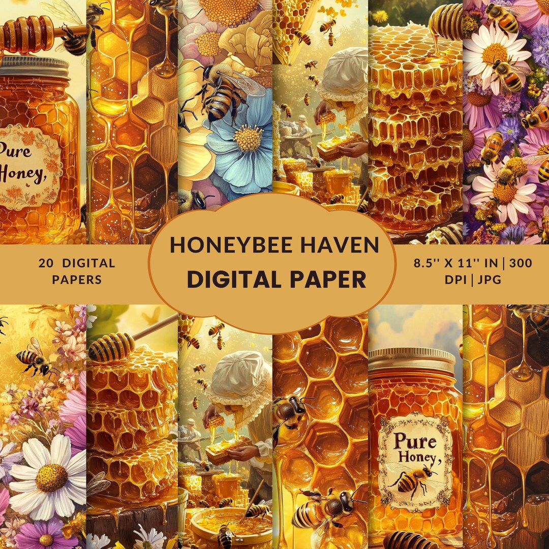 Bee Scrapbook Paper for Spring Crafts Honeycomb Digital Background for ...