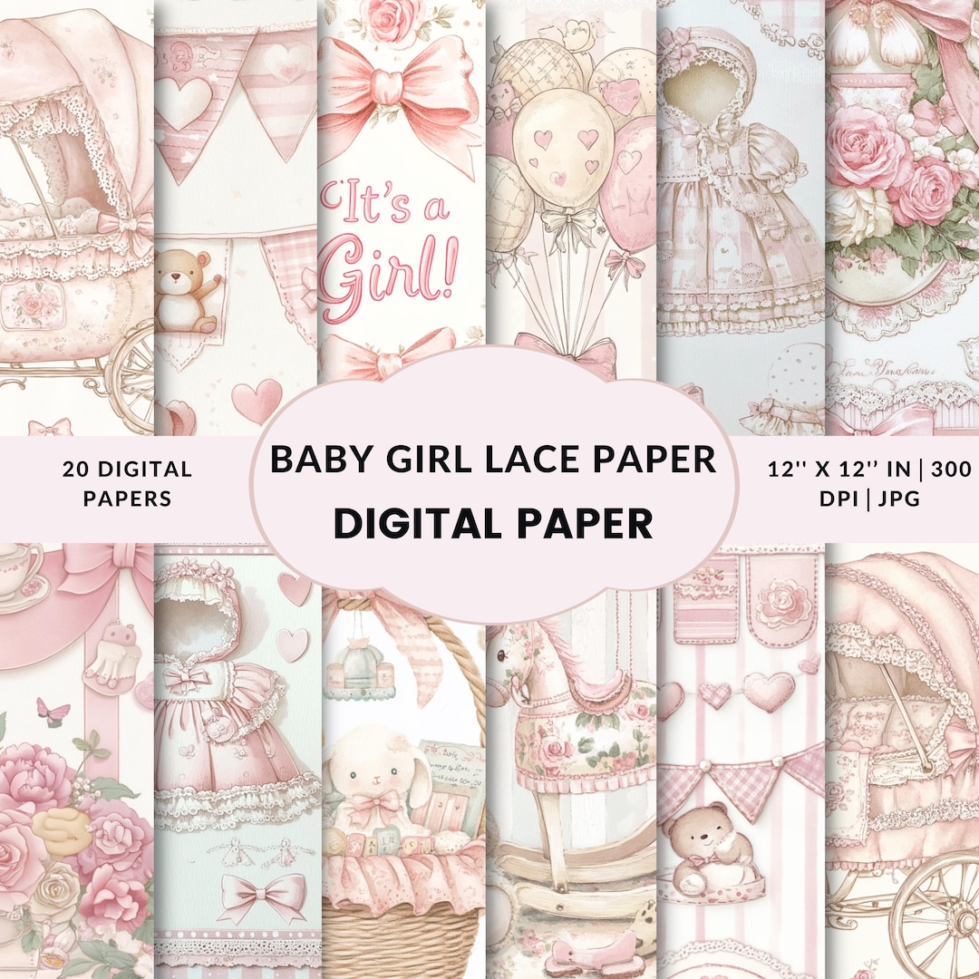 Baby Girl Scrapbook Paper Kit for Announcements & Nursery Crafts ...