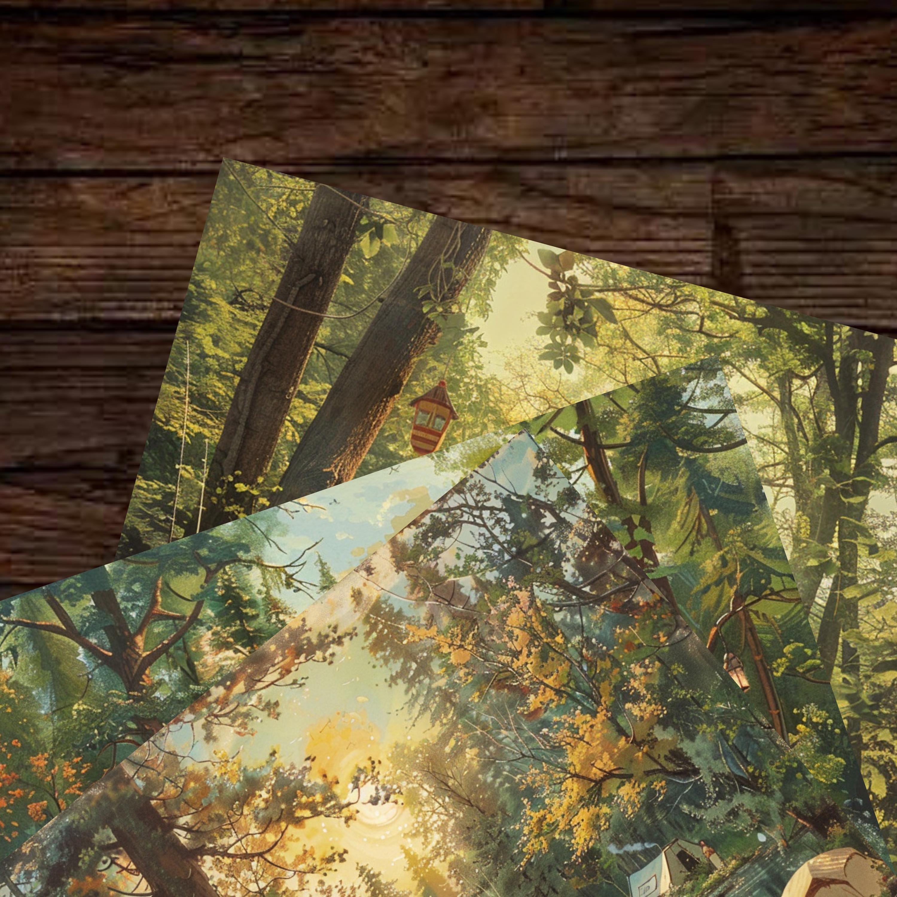 Camping Digital Paper, Retro Campfire Backdrop, Vintage Junk Journal ...