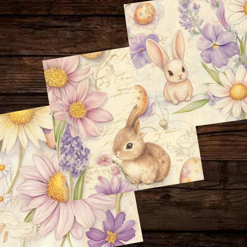 Easter Digital Paper, Vintage Bunny Tales, Bunny & Egg Designs, Spring ...