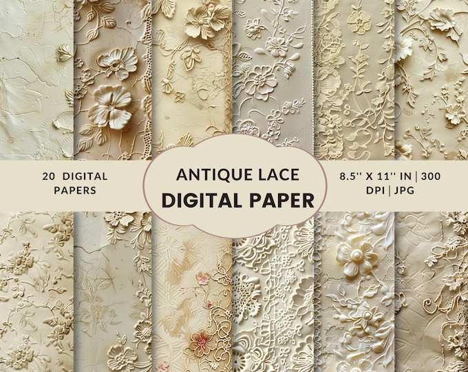 A4 Vintage Lace Digital Paper Printable, Whimsy Blossom Floral, Lace ...
