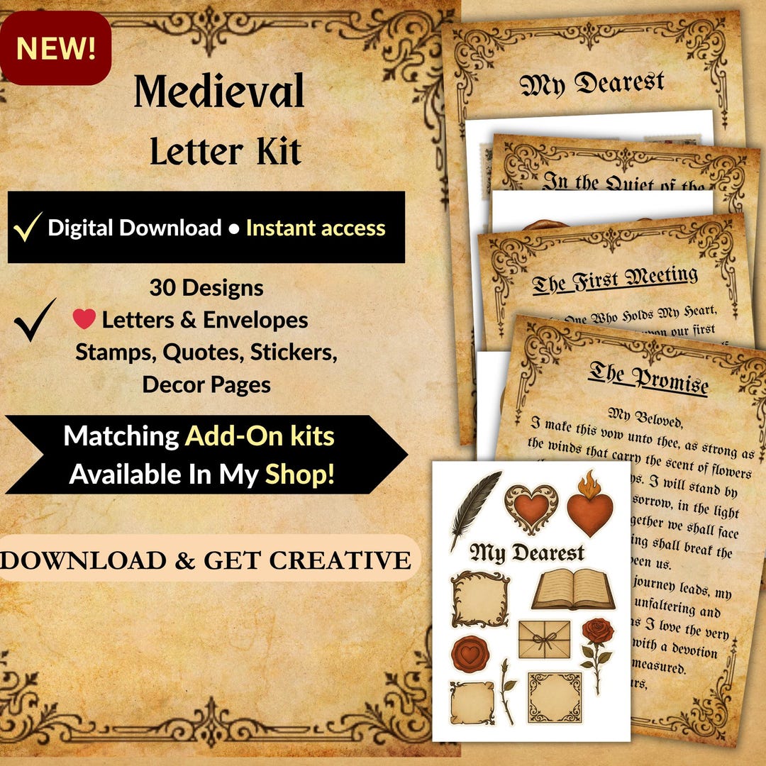Medieval Letter Writing Kit Vintage Printable Stationery Set for ...