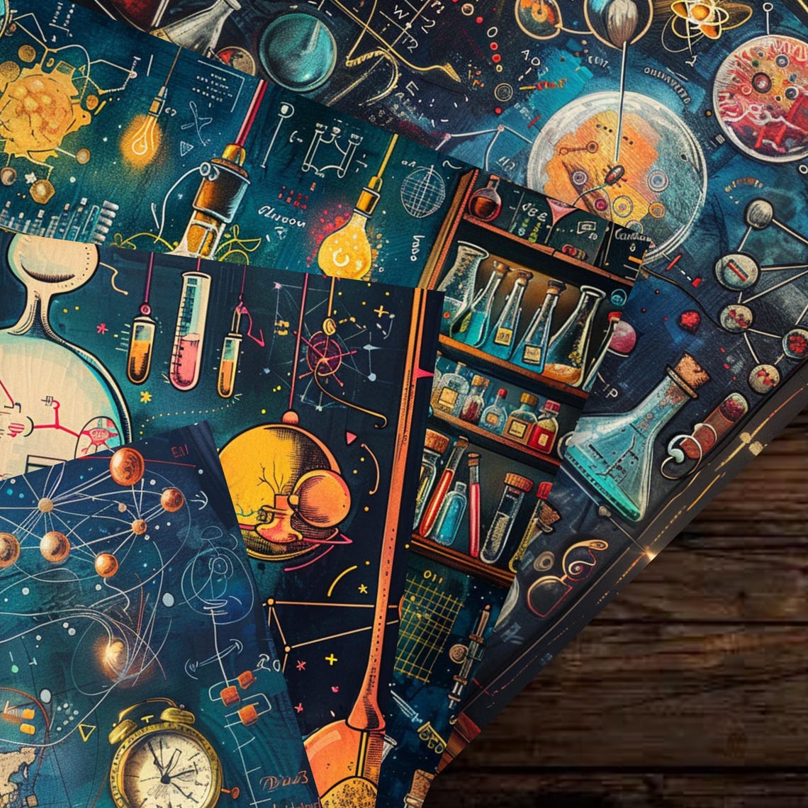 Printable Science Lab Digital Paper, Magical Laboratory Scenes, Retro ...