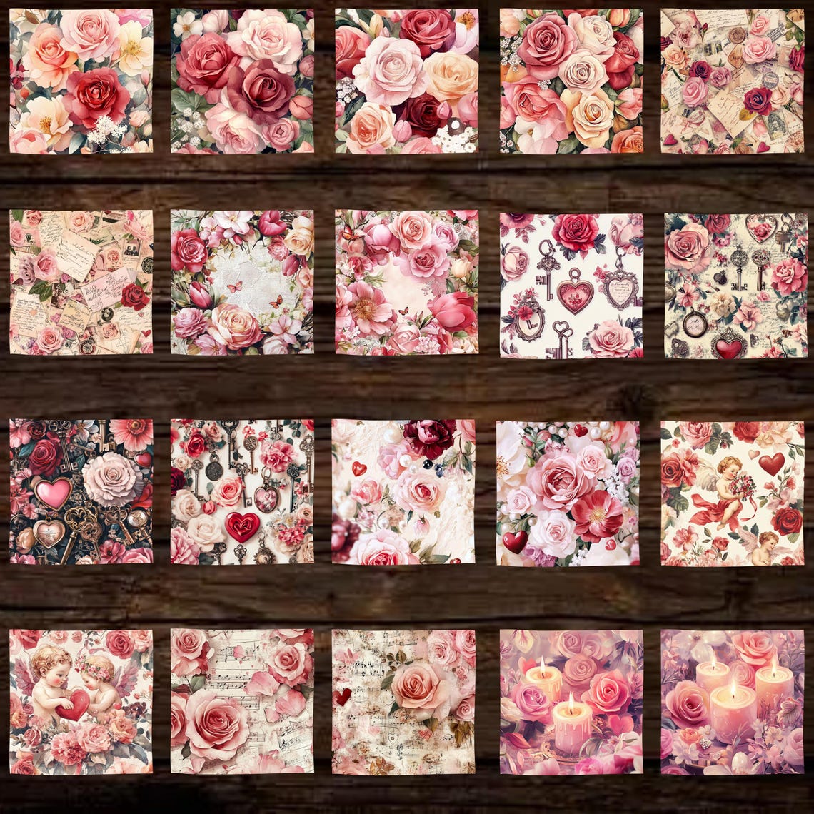 Printable Rosy Reverie Digital Paper, Romantic Floral Designs, Rose ...