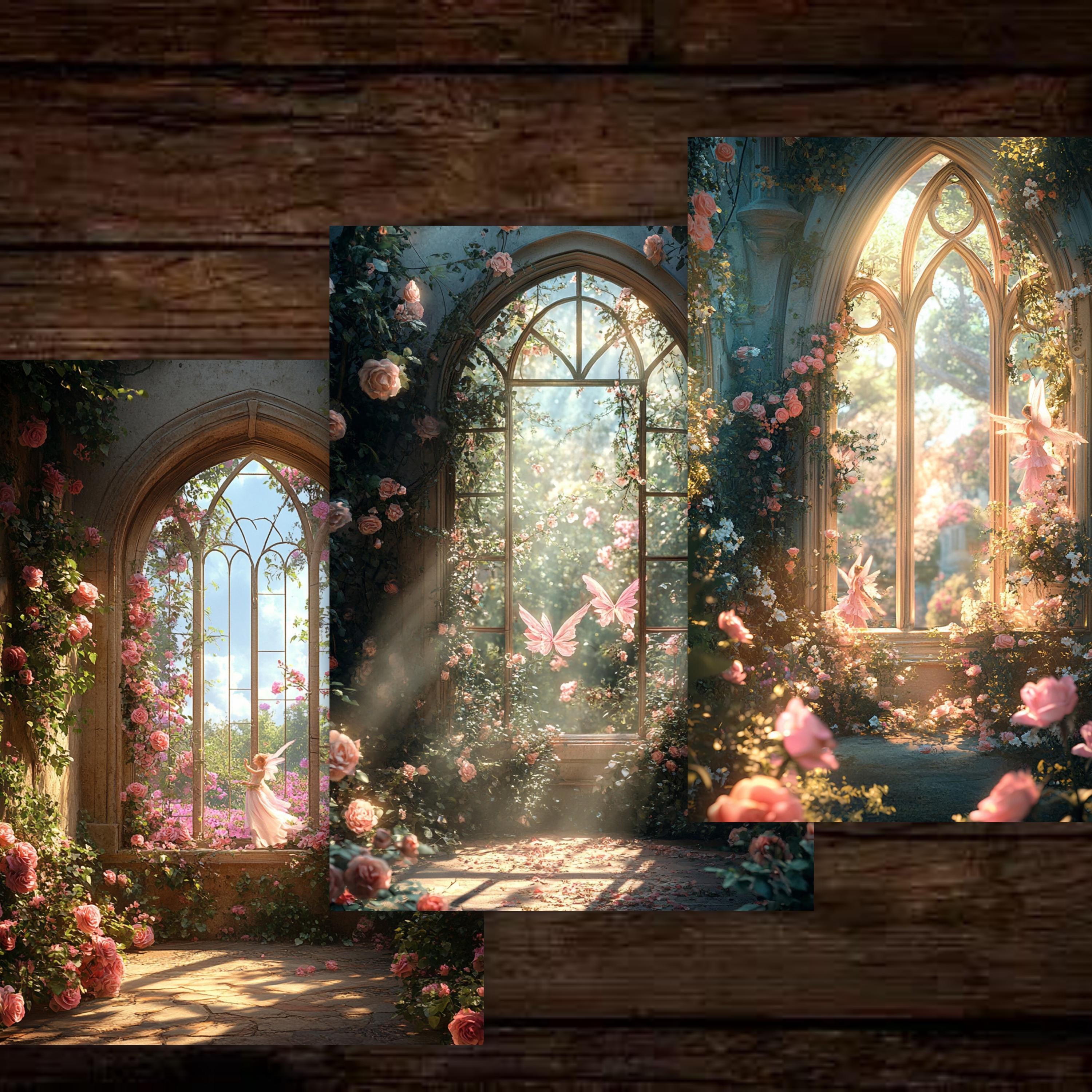 Printable Enchanted Windows Digital Paper, Retro Fairy Tale Scenes ...