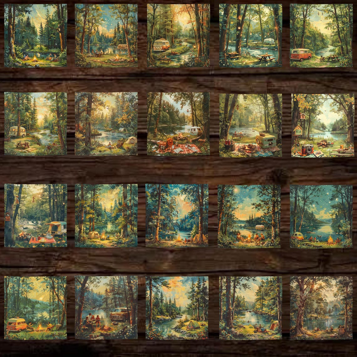 Camping Digital Paper, Retro Campfire Backdrop, Vintage Junk Journal ...