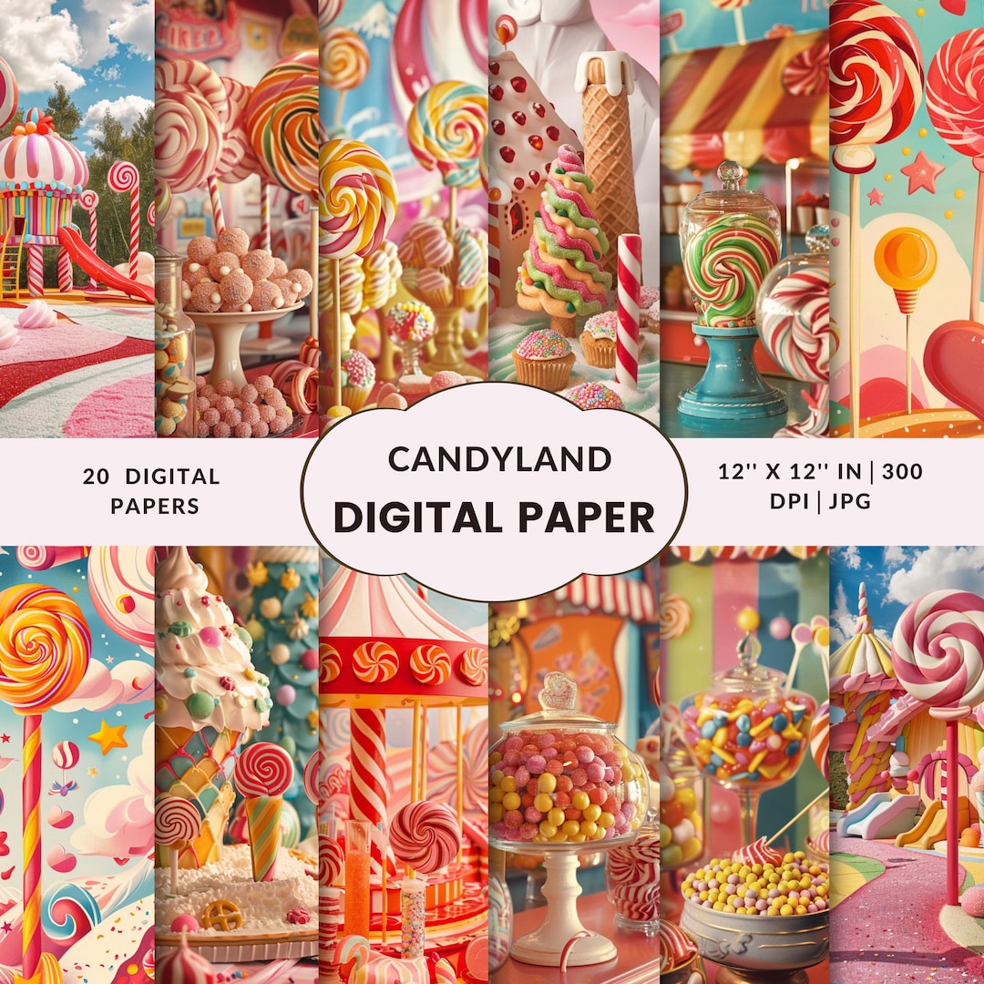 Candyland Scrapbook Paper Pack Sweet Fantasy Digital Backgrounds for ...