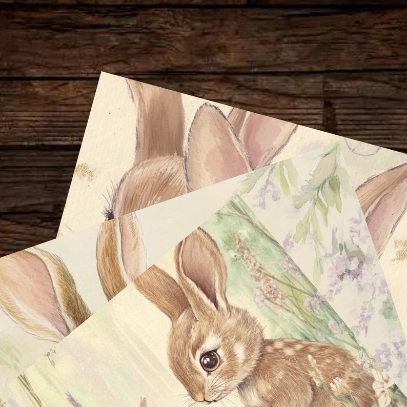 Easter Digital Paper, Vintage Bunny Tales, Bunny & Egg Designs, Spring ...