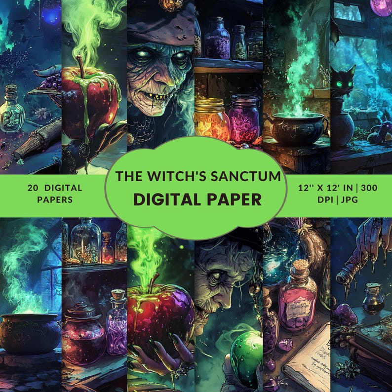 Witch Scrapbook Digital Paper Magic Spells Halloween Printable Haunted ...