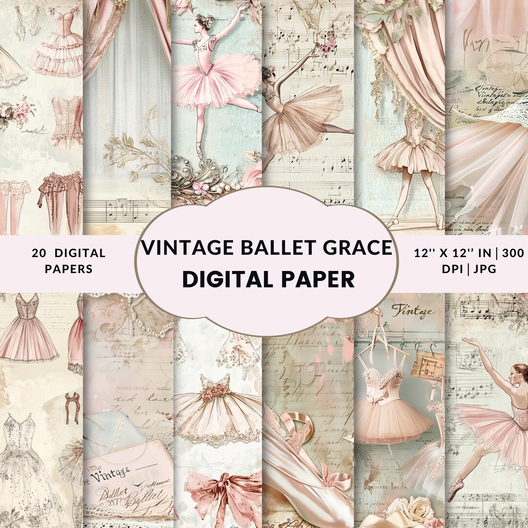 Vintage Ballet Scrapbook Paper Printable Pink Ballerina Digital Paper ...