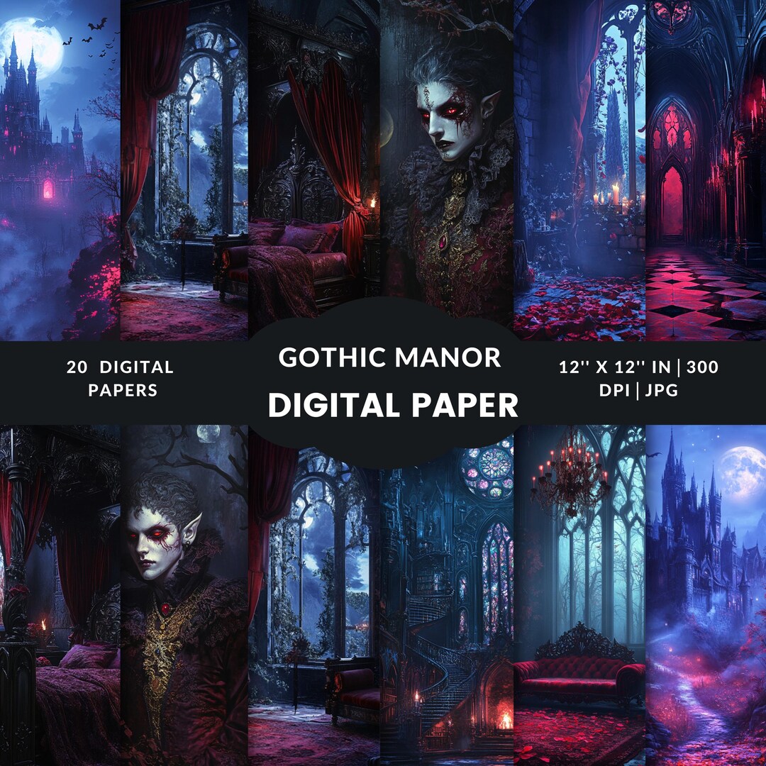 Halloween Scrapbook Paper Gothic Manor Digital Kit Haunted Mansion ...