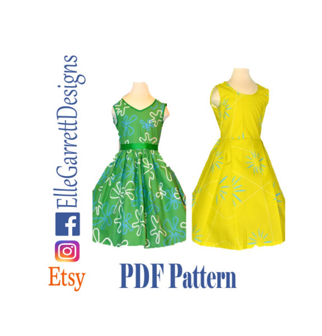 Yellow and Green 7-14 Girls Size Dress - PDF Pattern - Etsy