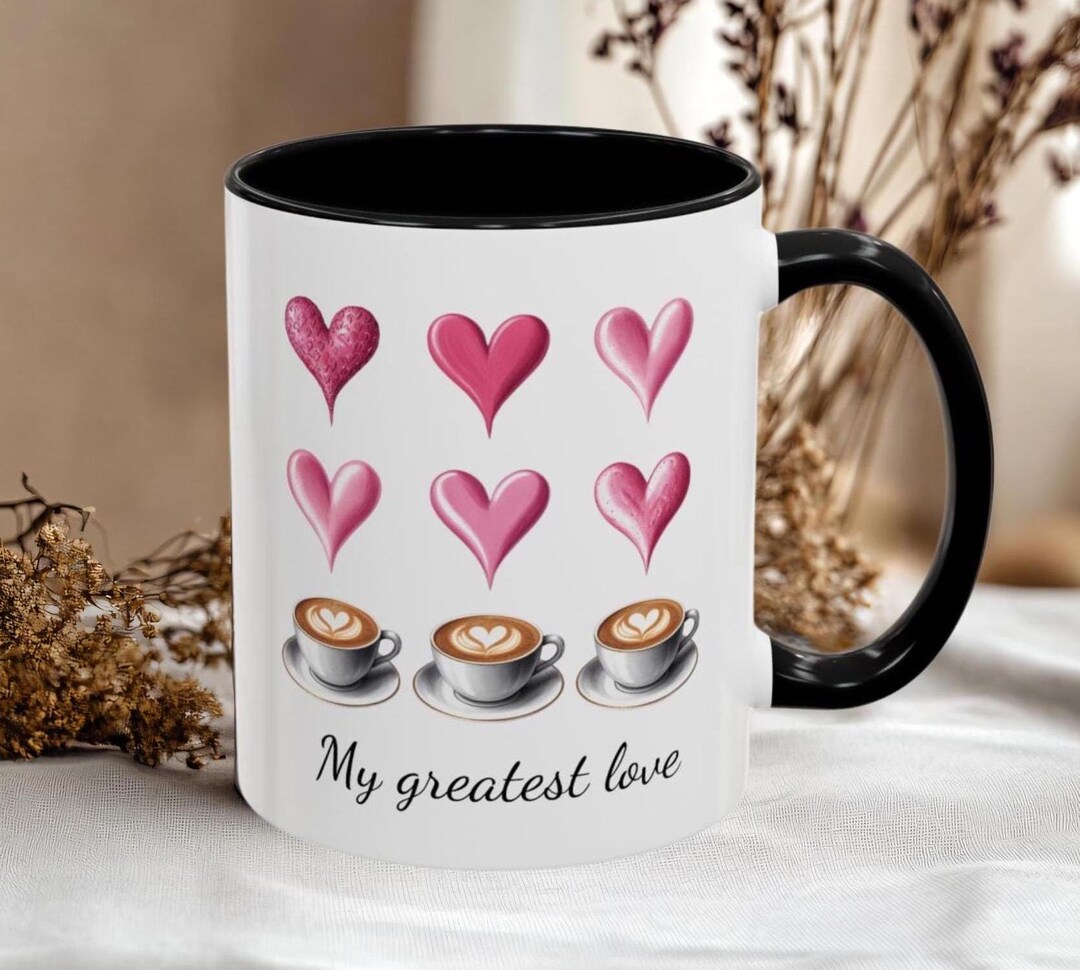 Pink Hearts and Coffee- Accent Coffee Mug for Valentine's Day and ...