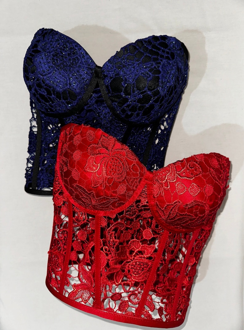 Navy Guipure Lace Bustier | Bustier Corset Top | Transparent Corset ...
