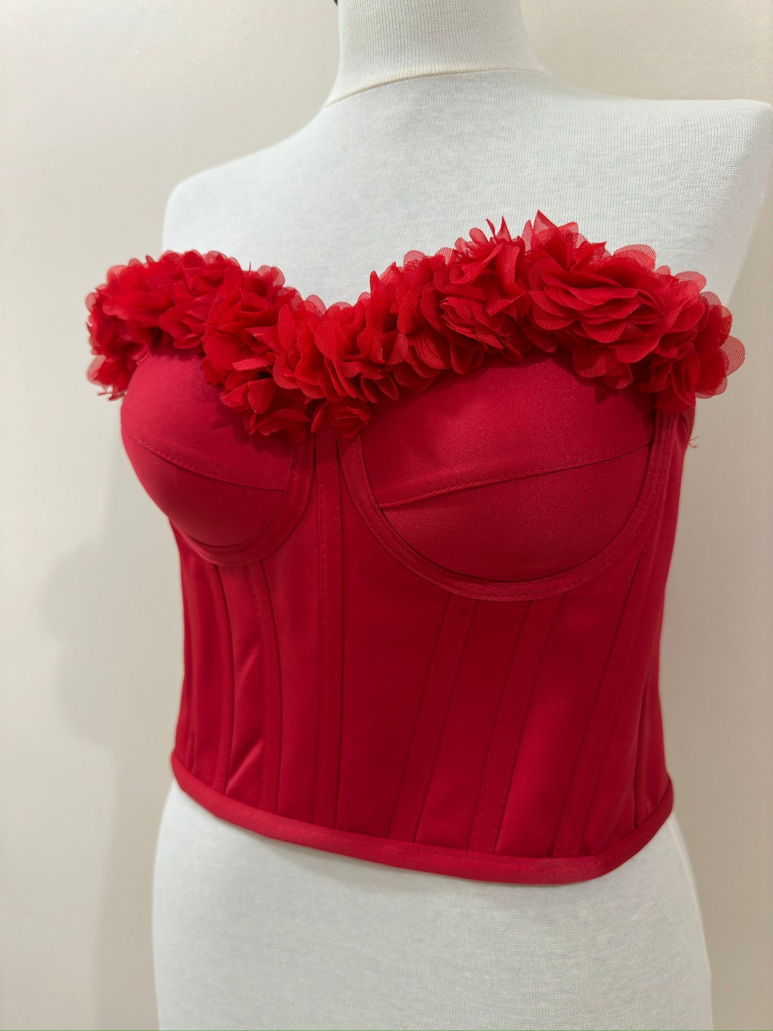 Red Satin Corset | Bustier Corset Top | Strapless Corset | Mesh Bustier ...