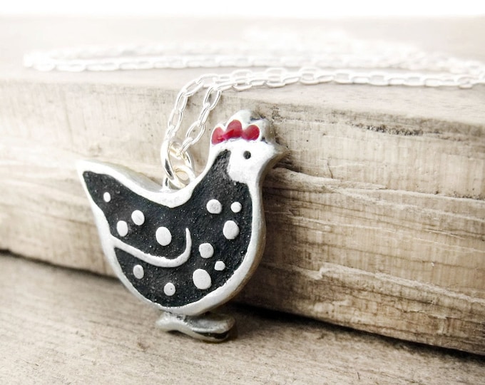 Chicken Necklace, Silver and Concrete, Hen Necklace, Chicken Jewelry - Etsy
