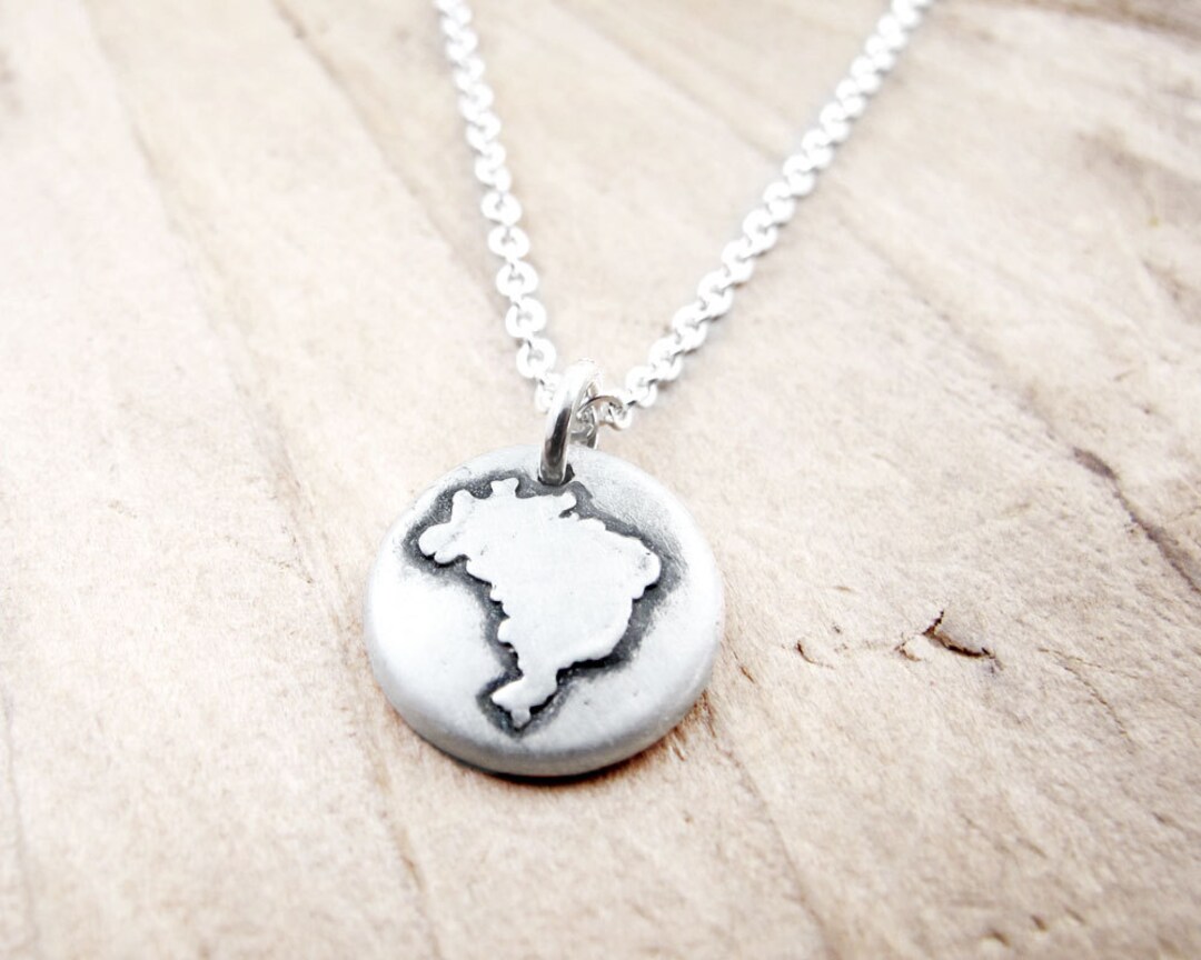 Tiny Map of Brazil Necklace, Silver Map Jewelry Brazil Pendant - Etsy