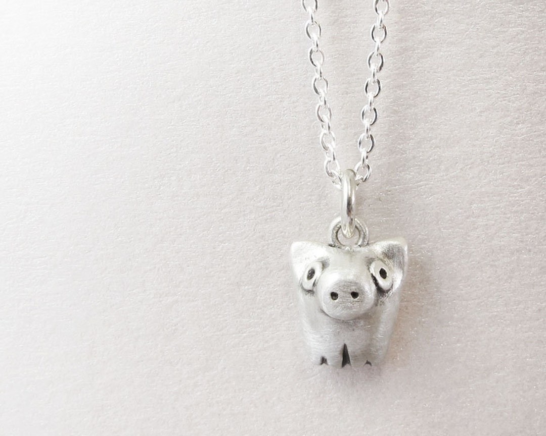 Sterling Silver Pig Necklace, Cute Pig Jewelry - Etsy