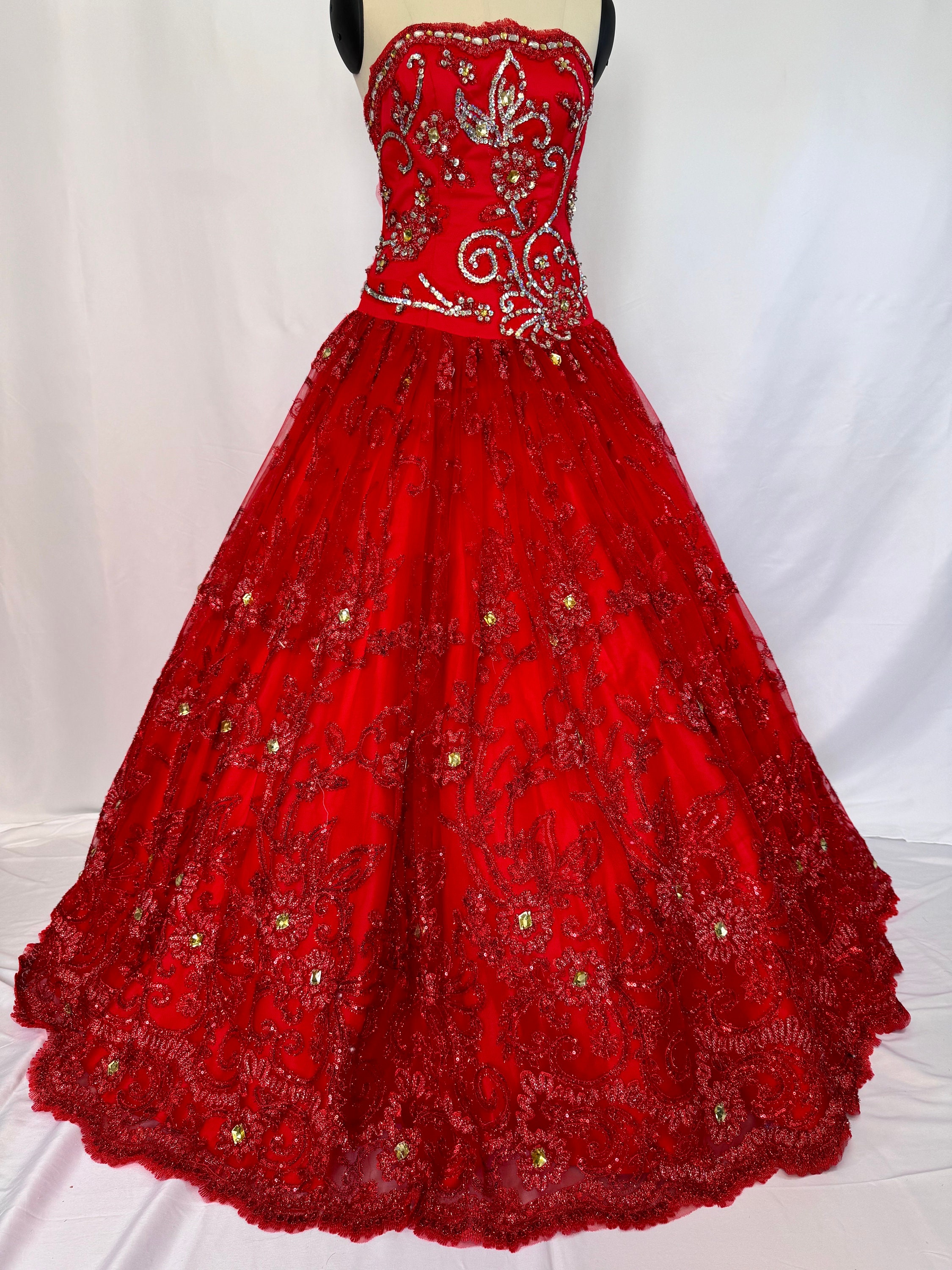 Red Princess Ball Gown, Corset Quinceanera Dress, Sweet 16, Sweetheart ...