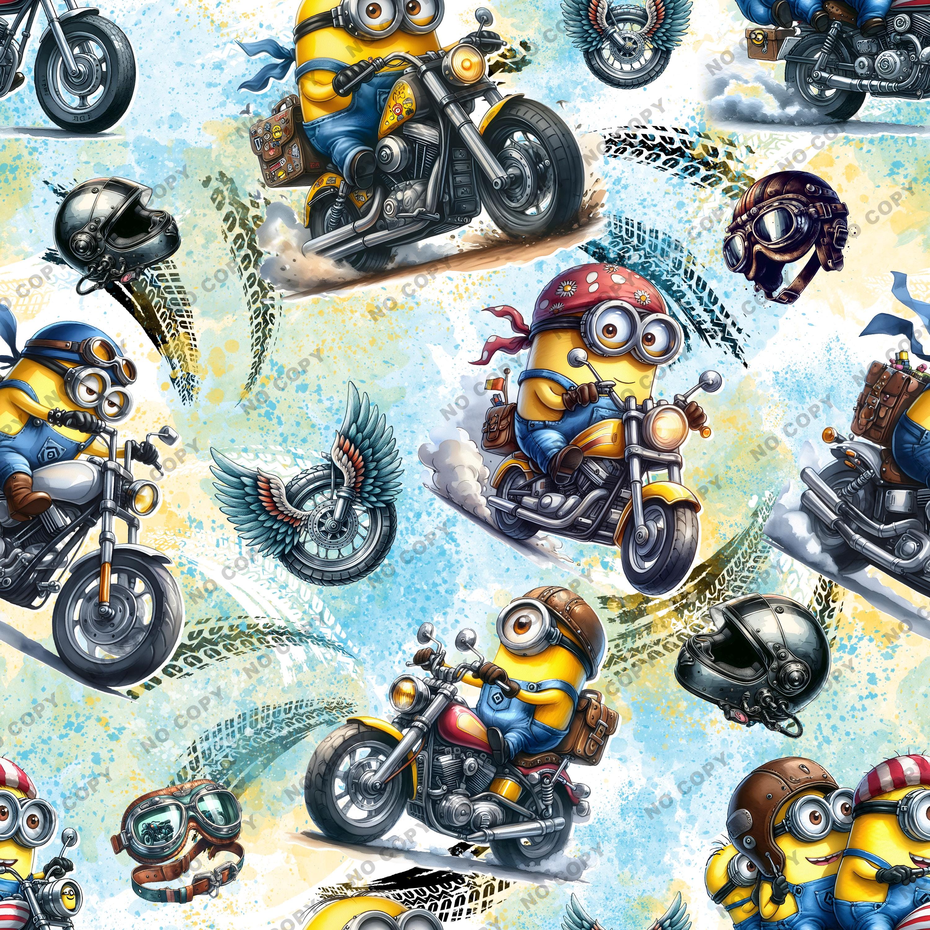 Minions Motorcycle Seamless Pattern, Minions Summer Tumbler, Cartoon ...