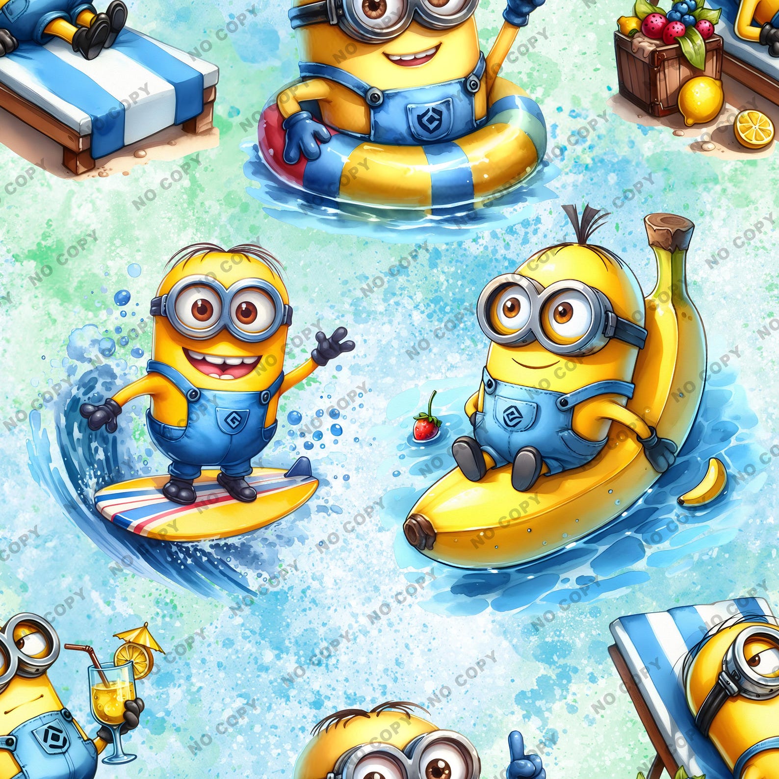 Minions Summer Seamless Pattern, Minions Summer Tumbler, Cartoon ...