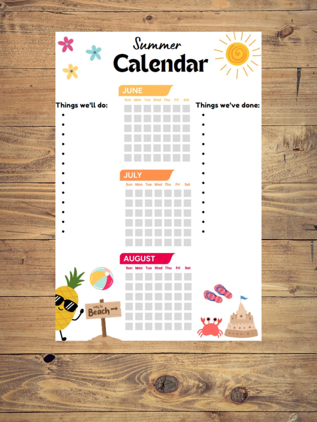 Printable Summer Calendar Poster | Summer Activities Calendar | Summer ...