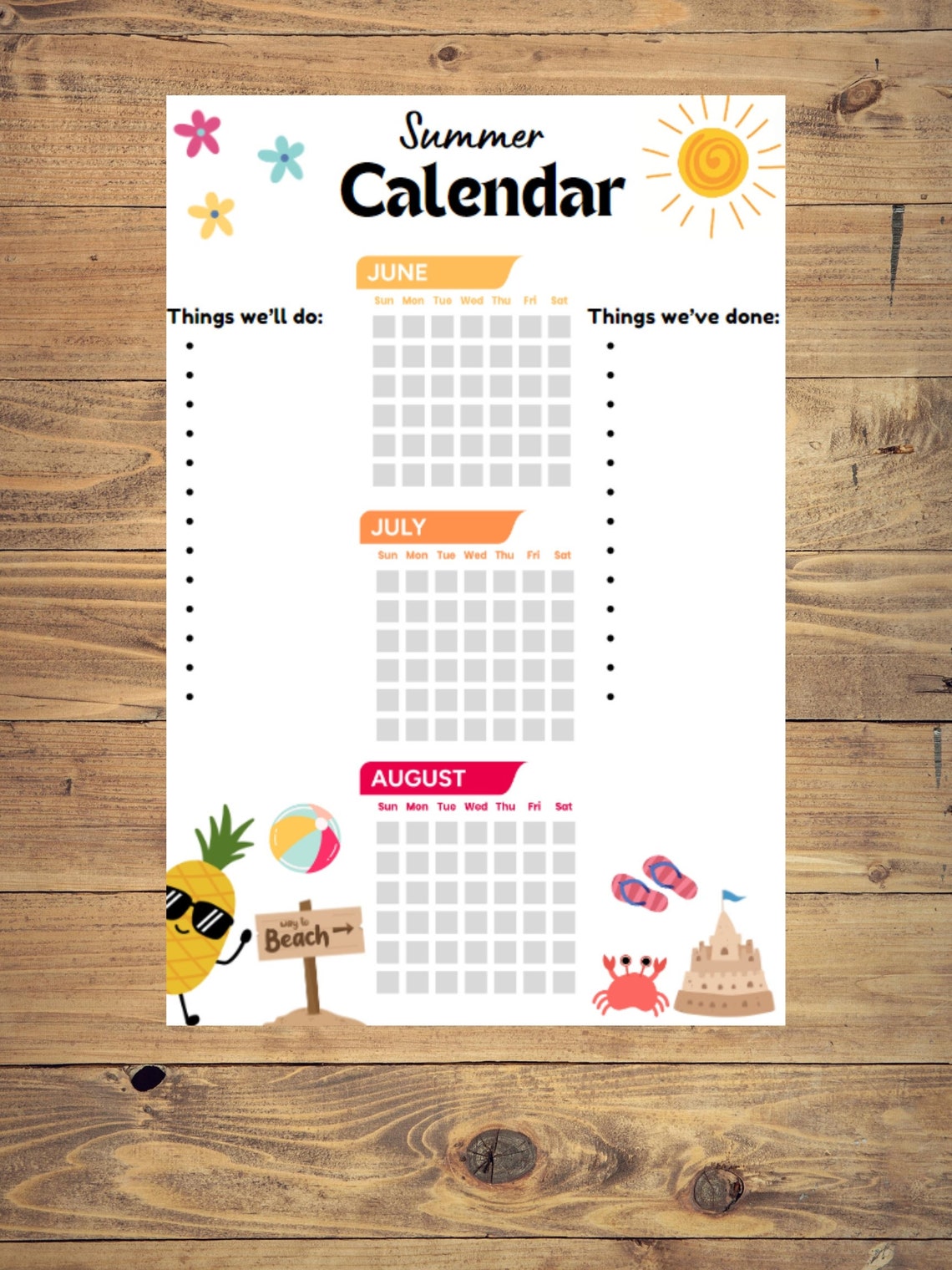 Printable Summer Calendar Poster | Summer Activities Calendar | Summer ...