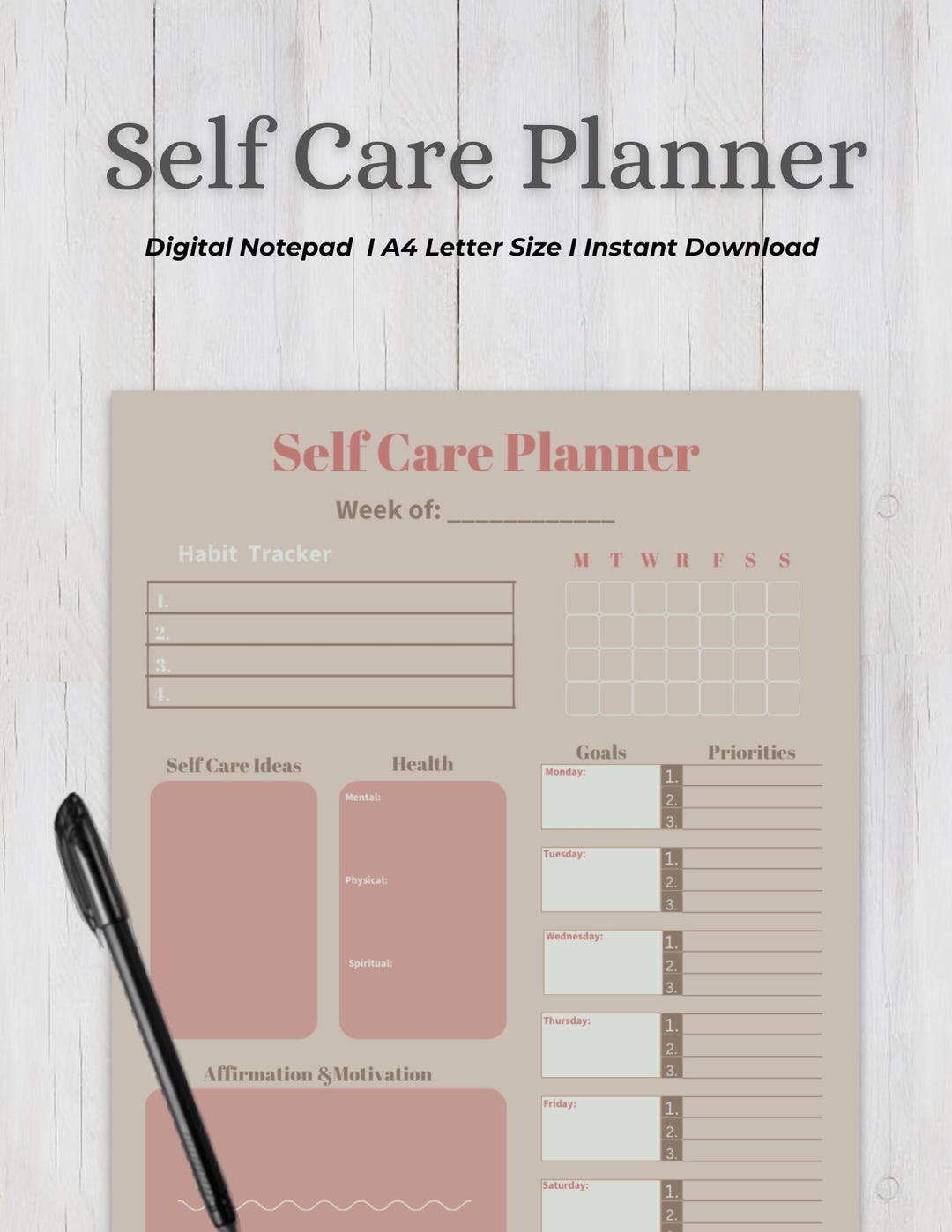 Weekly Self Care Planner: Habit Tracker, Goal Setting (digital Download ...