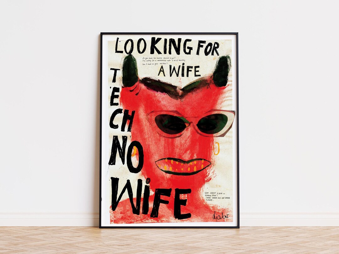 TECHNO WIFE Poster for Techno Lover Devil Music Wall Art Typography Art ...