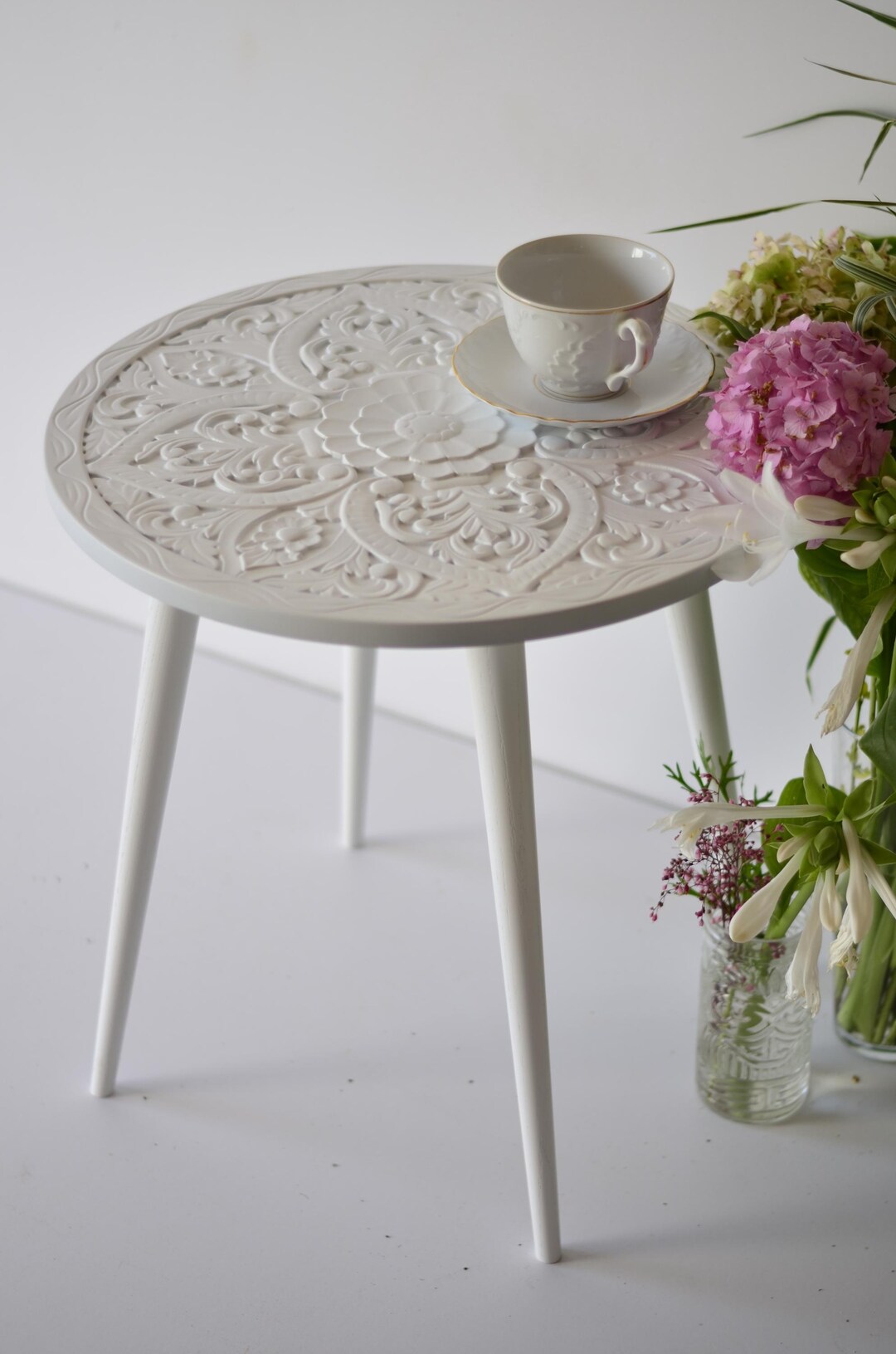 Made to Order – White Balinese Carved Coffee Table – Handcrafted Boho ...