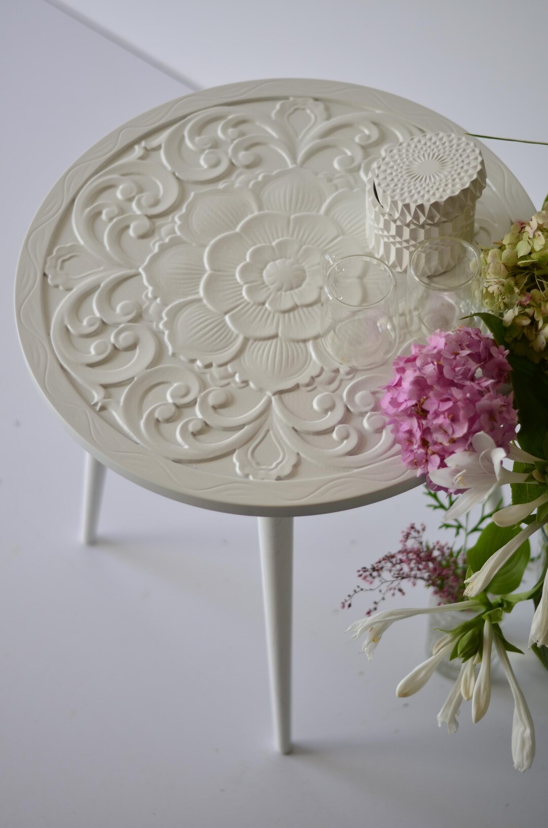 Handmade White Side Table: Balinese Carved Accent Table - Etsy