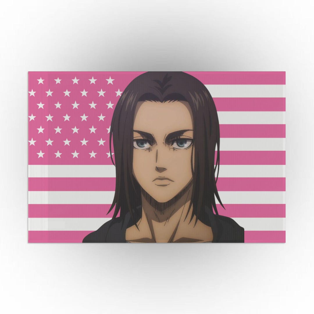 Eren Yeager Pink Flag Print, Anime Room Decor, Flag Wall Art, Attack on ...