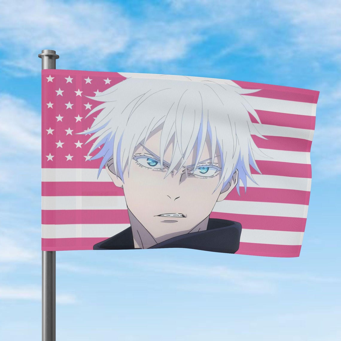 Satoru Gojo Pink Flag, Anime Flag, Japanese Flag, Wall Flag, Room Decor ...