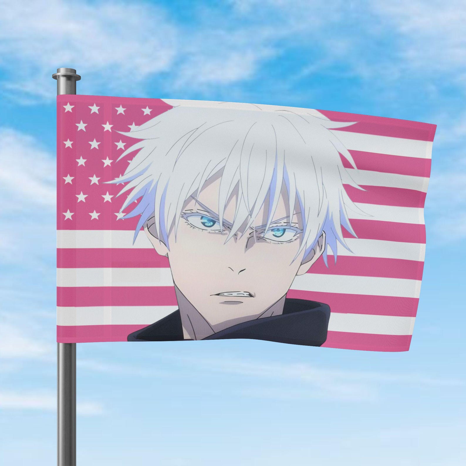 Satoru Gojo Pink Flag, Anime Flag, Japanese Flag, Wall Flag, Room Decor ...