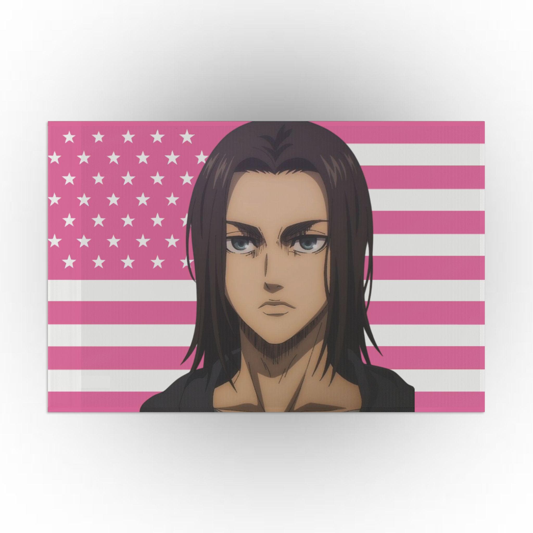 Eren Yeager Pink Flag Print, Anime Room Decor, Flag Wall Art, Attack on ...