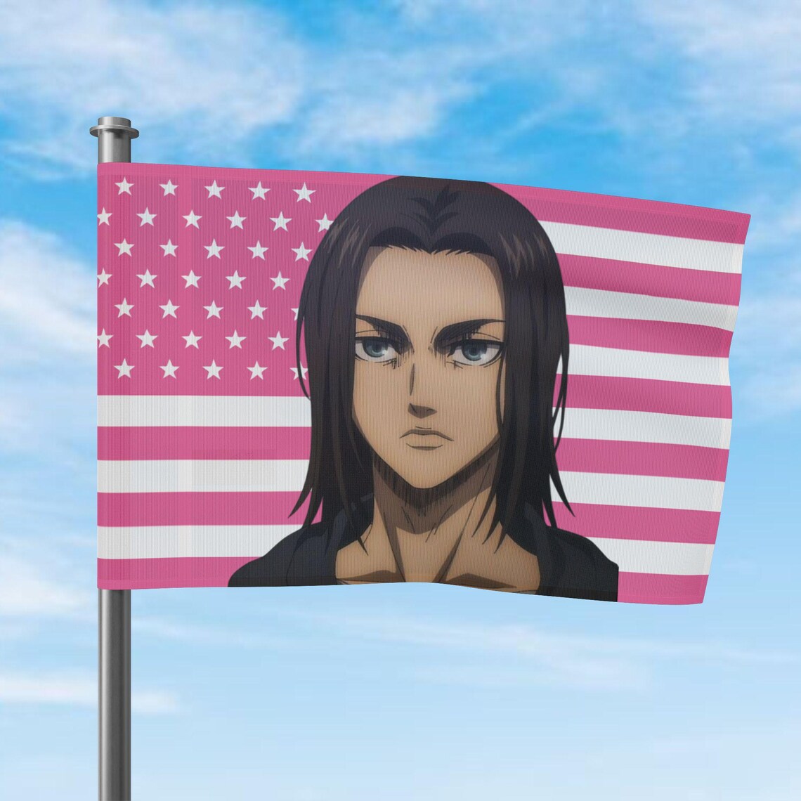 Eren Yeager Pink Flag Print, Anime Room Decor, Flag Wall Art, Attack on ...