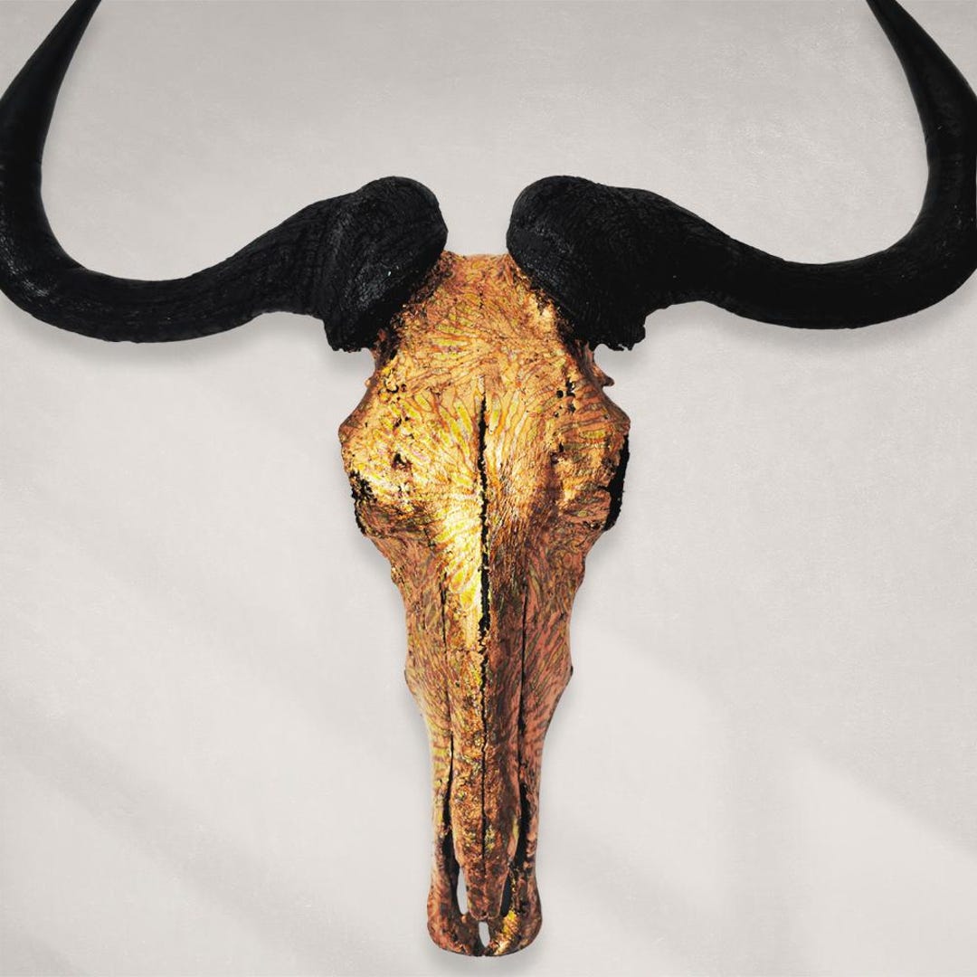 Wildebeest Skull - Orange Sunburst Variegated Gold Gilded Skull - Etsy