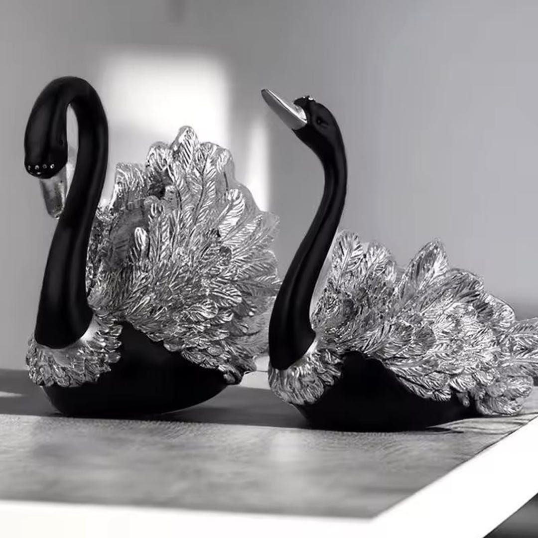 Handmade Black Swans Resin Figurines, Elegant Home Decor for Living ...